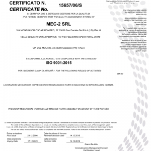 Certifications - Mec-2 srl - Precision machining